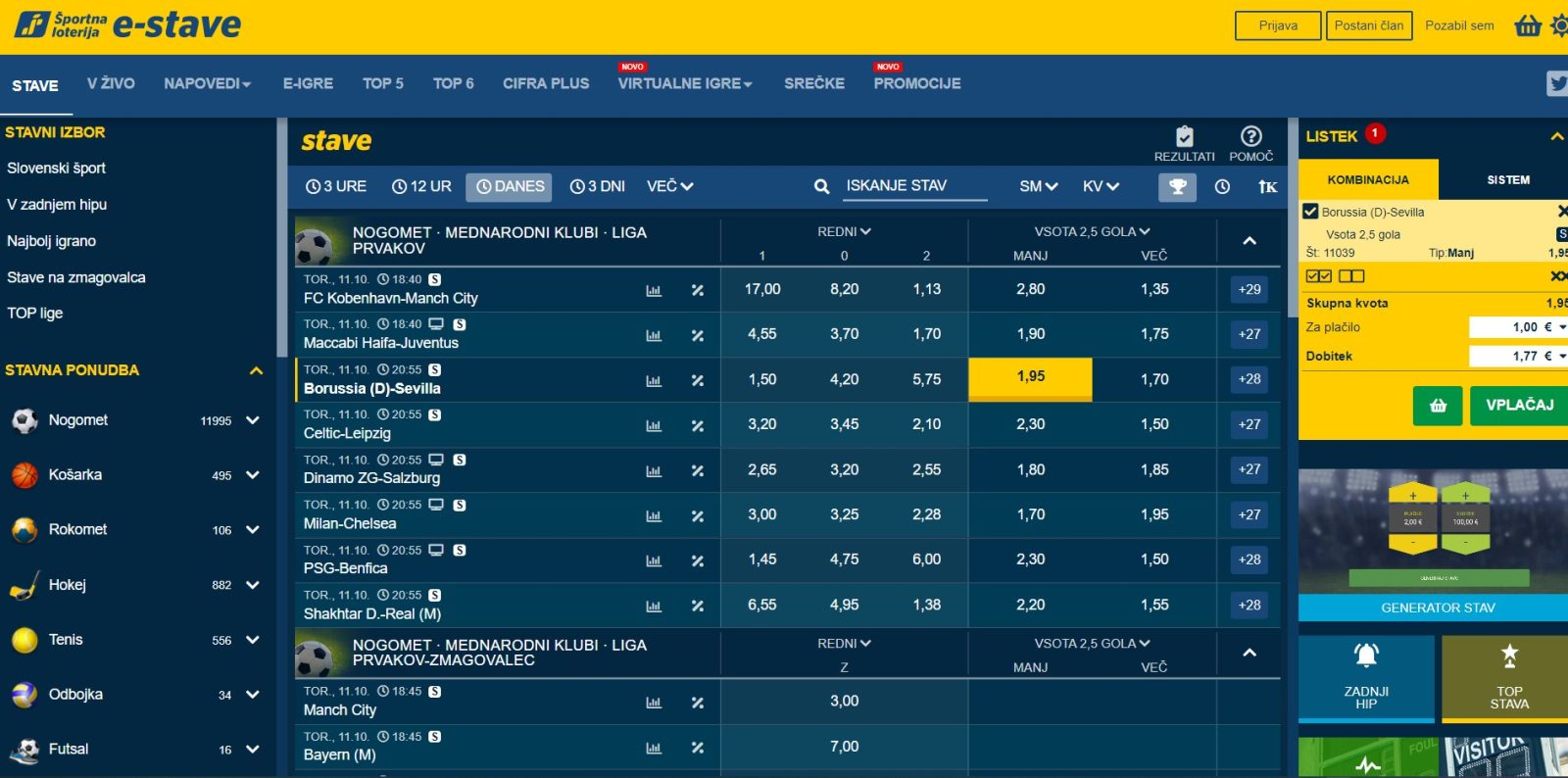 E-Stave Slovenija Bonus €10, Spletna loterija za športne stave E Stave